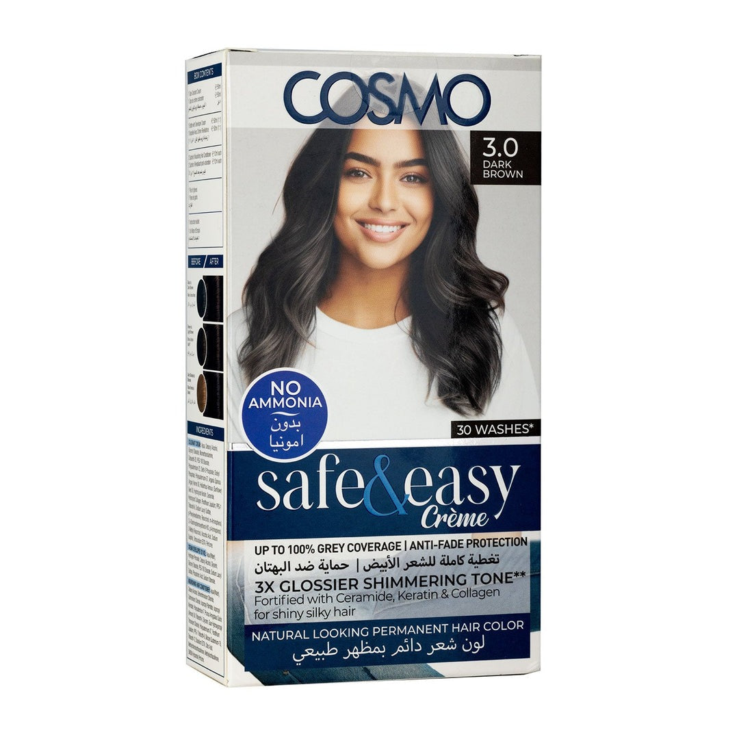 COSMO SAFE & EASY CREAM NO AMMONIA PERMANENT HAIR COLOR KIT DARK BROWN